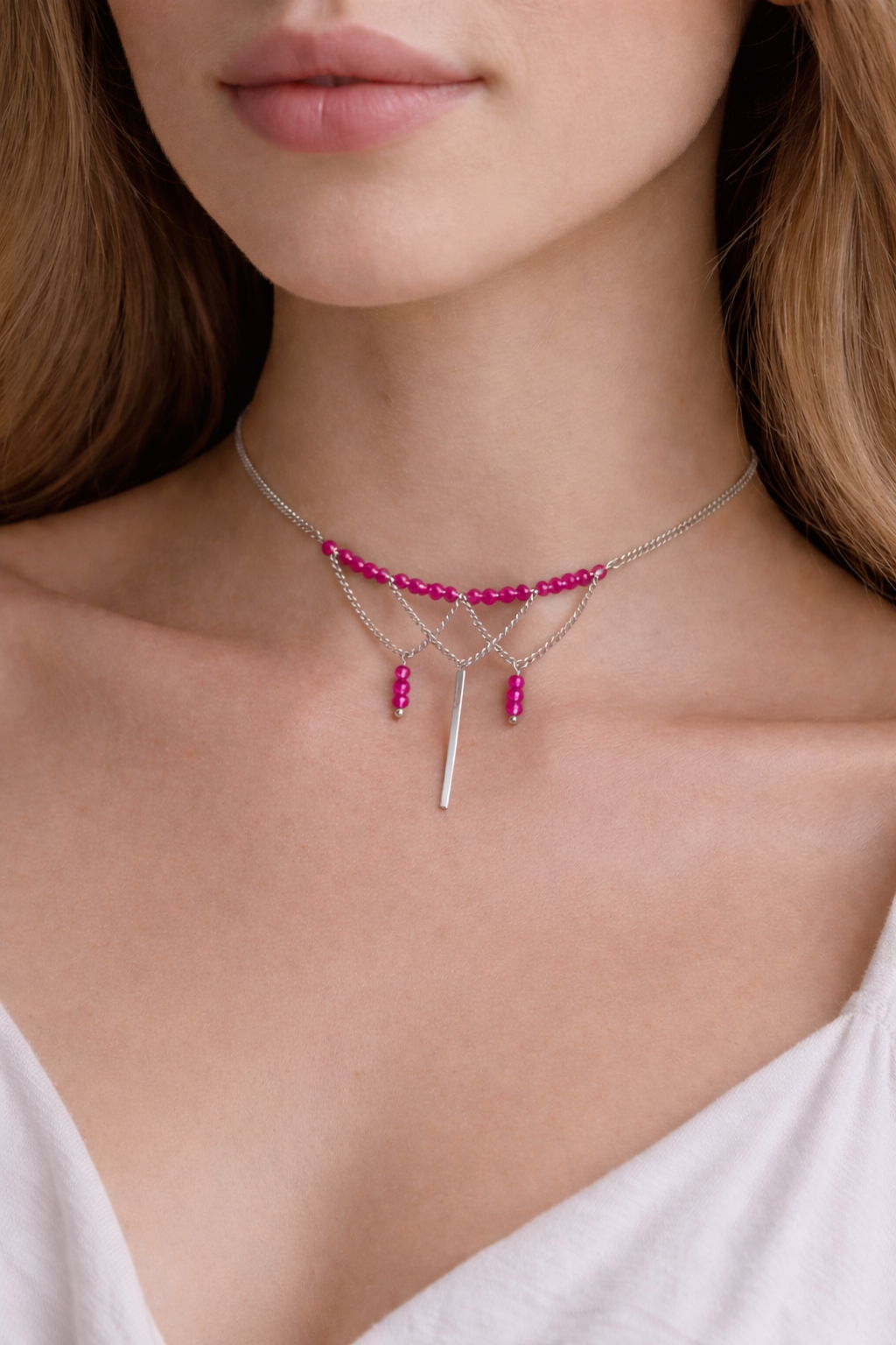 Collier ras-du-cou perles roses acier inoxydable argent – Bijou fait ...